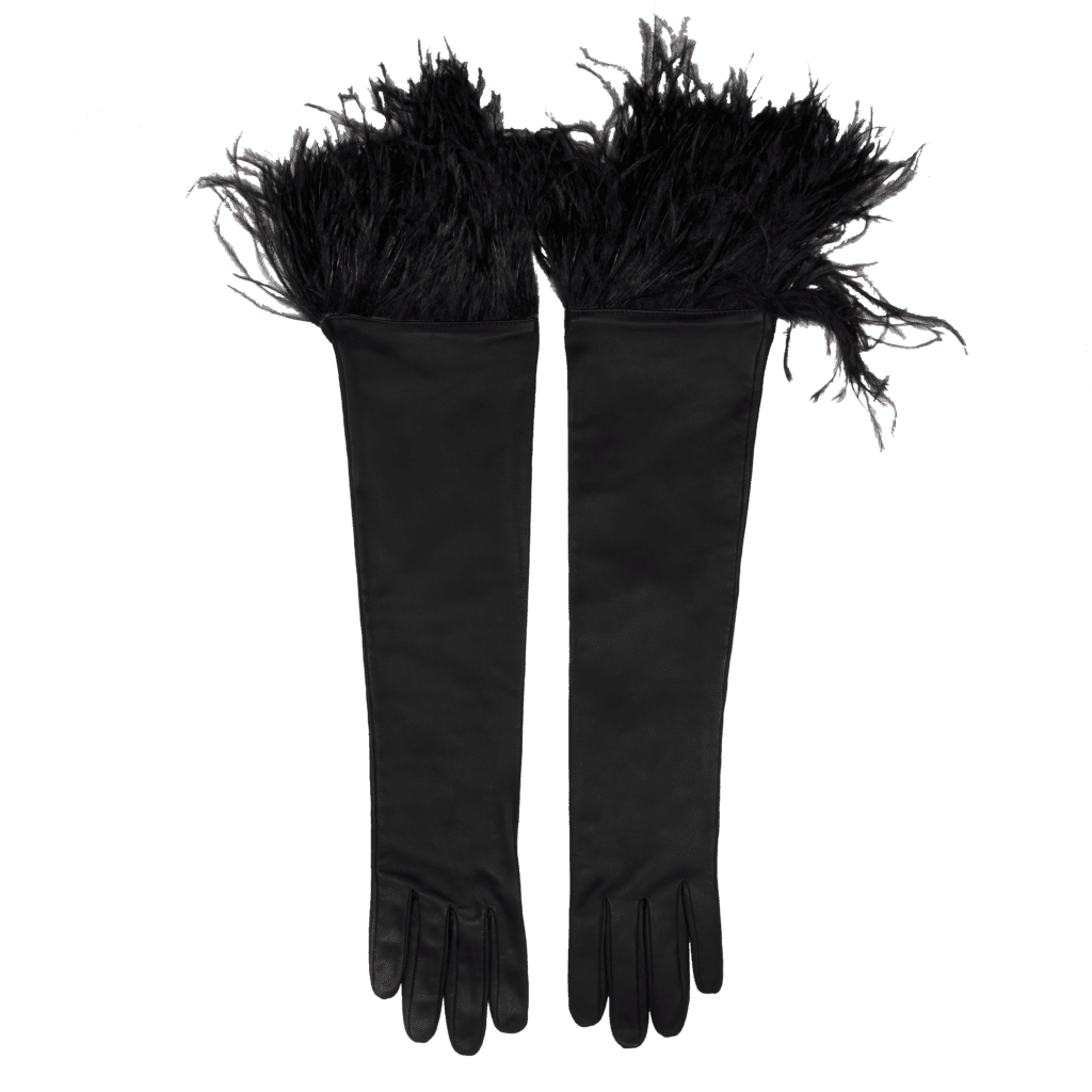 Elif Domanic | Long Narina Gloves with Ostrich Feathers